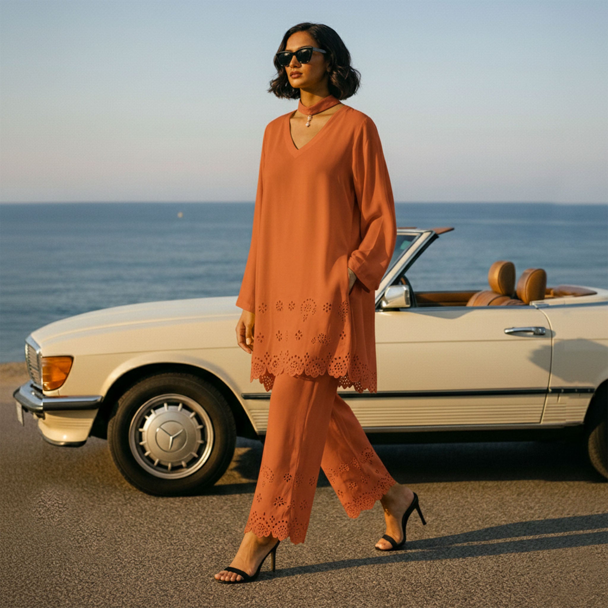 Rust Band Collar Co-ord Set – Amir Adnan - USA